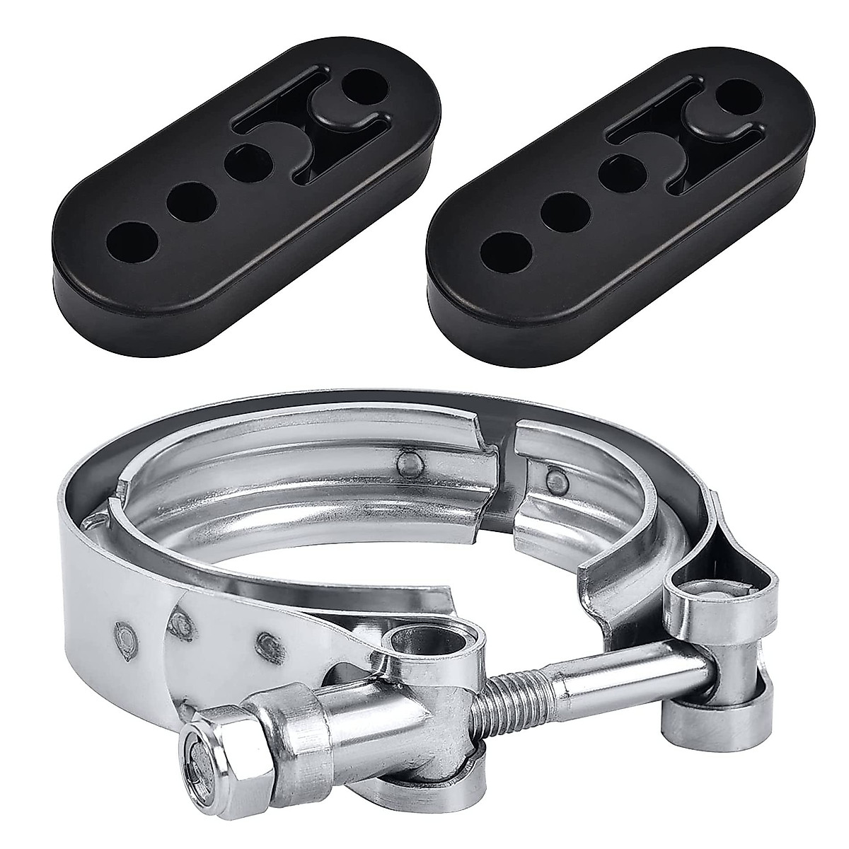 EVIL ENERGY 3.0" V Band Clamp for Flange Kit Stainless Steel, Bundle with 4 Holes Adjustable Exhaust Hanger Universal 2PCS