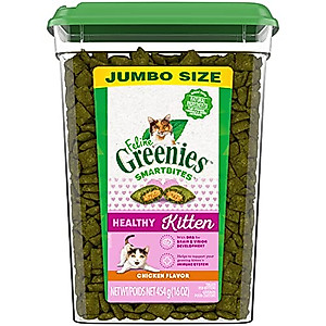FELINE GREENIES SMARTBITES Healthy Kitten Treats, Crunchy and Soft Natural Cat Treats, Chicken Flavor, 16 oz Tub
