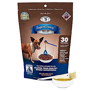 SuperGravy PAW jus - Natural Dog Food Gravy Topper - Hydration Broth Food Mix - Human Grade – Kibble Seasoning for Picky Eaters – Gluten Free & Grain Free, 30 Scoop, 01046