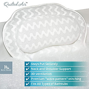 Bath Pillow for Tub, Luxury Bathtub Pillow Head and Neck Support, Relaxing Spa Cushion Head Rest for Tub, Bathtub Accessories for Women and Men with Quick Drying 3D Air Mesh Portable Washable