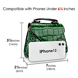 Trendy Mini Purse for Women, Small Crocodile Pattern Crossbody Bag, Vegan Leather Clutch Top Handle Shoulder Handbag (Green)