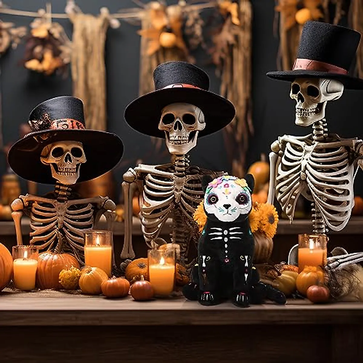 Hiboom Skeleton Black Cat Stuffed Animal 13 Inch Soft Plush Black Kitten Stuffed Animal Nightmare Catnap Plush for Halloween Day of The Dead Decor Gift Birthday Party Favors(Classic Style)