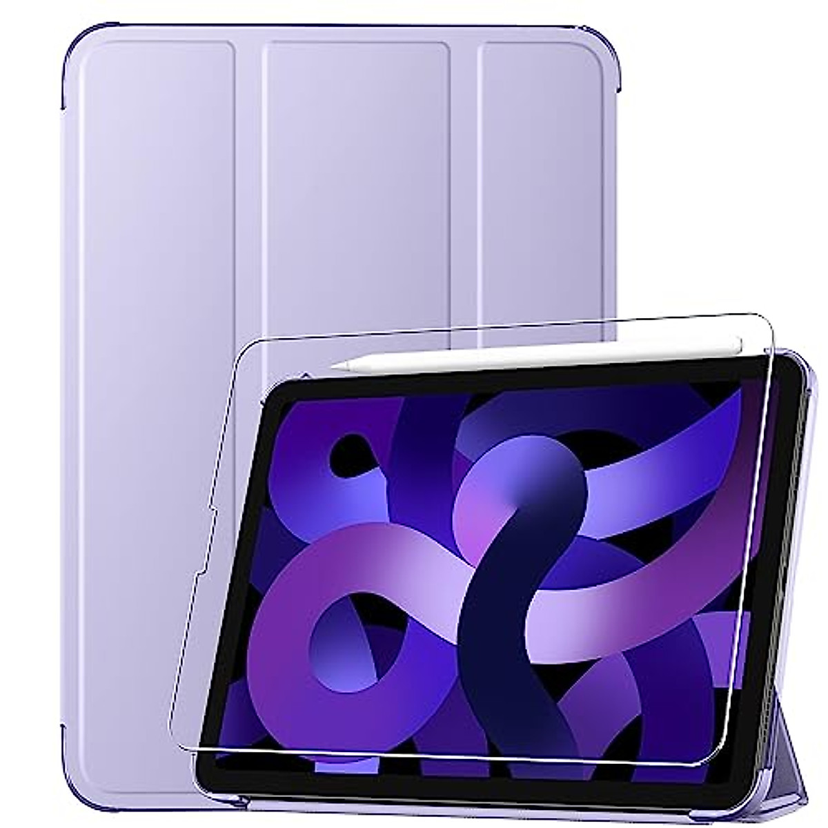 Temdan Designed for iPad Air 5th Generation Case 2022/ iPad Air 4th Generation Case 2020 10.9 Inch,[1 Pcs Tempered Glass Screen Protector] Slim Stand Hard Back Shell Case for iPad Air 5/4 Case-Purple