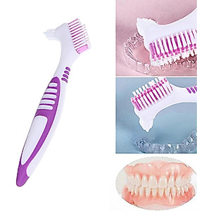 Jowxsx Premium Denture Cleaning Brush Set with Multi-Layered Bristles & Ergonomic Rubber Handle, Portable Denture Double Sided Brush for False Teeth Cleaning Brush Multiple Layers of bristles Orange