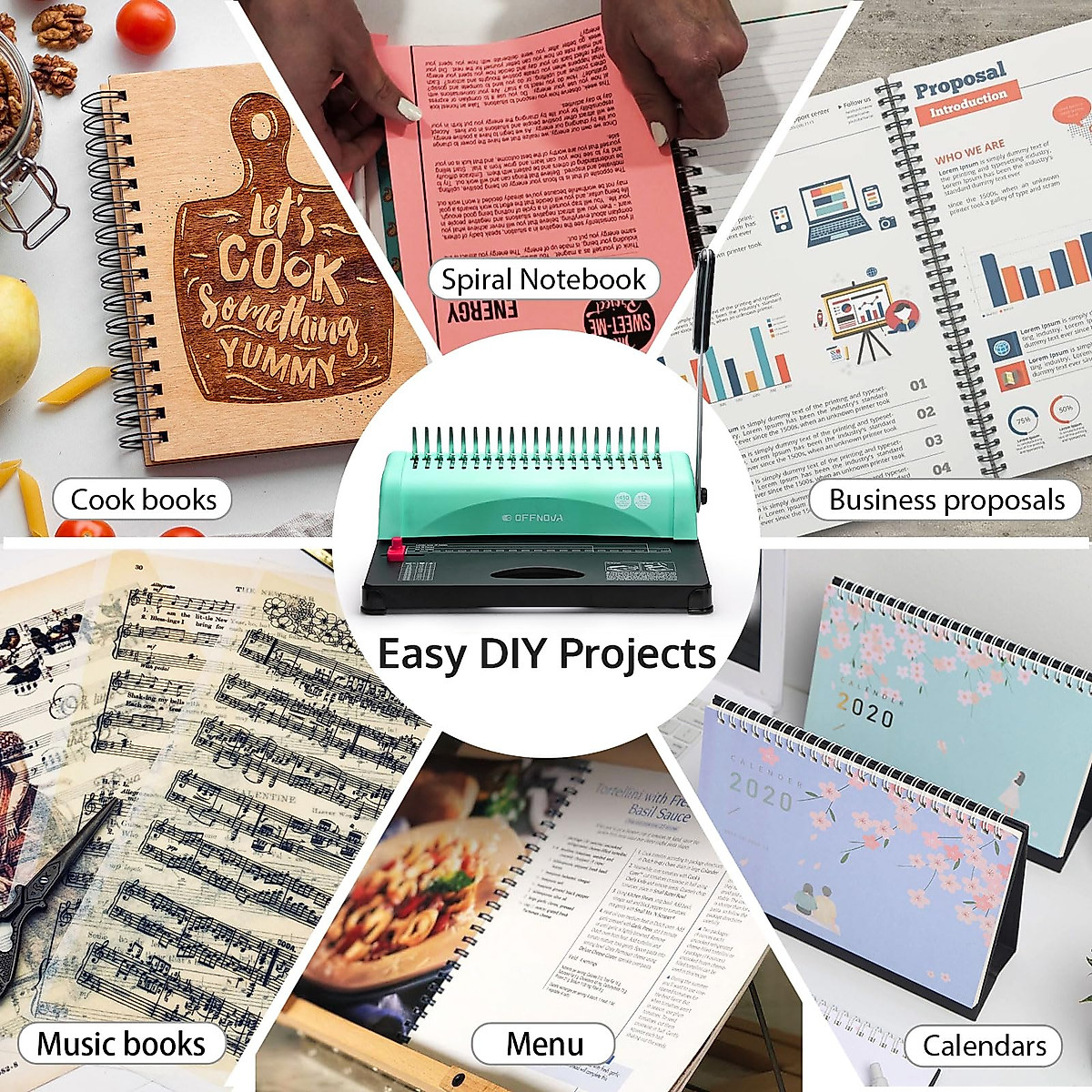 OFFNOVA Binding Machine, 21-Hole 450 Sheets Paper Comb Punch Binder Machine for Letter Size / A4 / A5, Easy to Punch Handle, Adjustable Margin