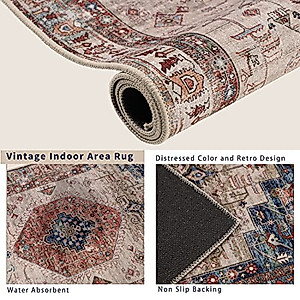 Falflor Area Rug 2'x 3' Vintage Distressed Entryway Rug Non Slip Indoor Door Mat Washable Throw Rug for Bedroom Low Pile Kitchen Floor Mat for Living Room Bathroom Laundry