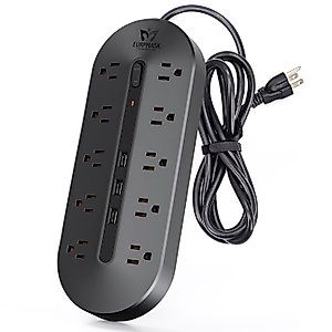 EURPMASK Choose the color of europe Power Strip,Surge Protector with 10 AC Outlets and 3 USB Ports,Heavy Duty 6.5Ft Extension Cord(1625W/13A),Wall Mountable, Multiplug for Multiple Devices Gray
