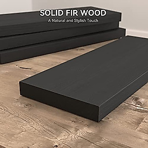 DOLLFIO Floating Shelves, 4 Sets Wall Shelves, Wooden Floating Shelves for Wall Décor, Wall Mounted Floating Shelf for Bathroom Storage, Floating Book Shelves for Wall, Bedroom, Living Room–Black