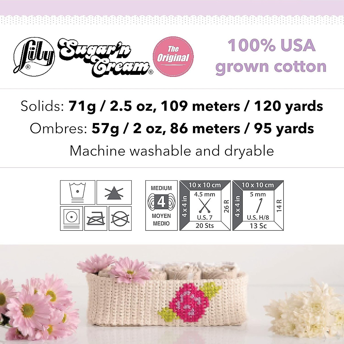 Lily Sugar 'N Cream The Original Solid Yarn, 2.5oz, Medium 4 Gauge, 100% Cotton - Blue - Machine Wash & Dry