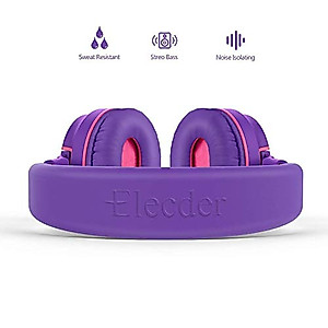 ELECDER Kids Headphones Children Girls Boys Teens Foldable Adjustable On Ear Headphones 3.5mm Jack Compatible Cellphones Computer Kindle MP3/4 Airplane School Tablet