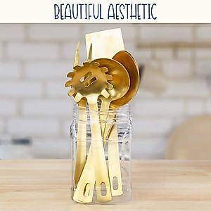 Darware Complete Serving Spoon & Utensil Set (6-Piece Set, Gold); w/Pasta Server, Fork, Spoon, Slotted Spoon, Ladle, & Cake/Casserole Server