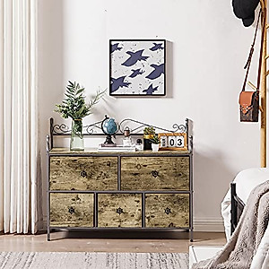 VECELO Dresser for Bedroom with 5 Drawers, Storage Organizer Unit with Shelf for Closet, Living Room,Wood Board,Grey