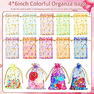 200 Pcs Organza Bag 4 x 6 Inch Small Organza Jewelry Bags Sheer Heart Organza Bags with Drawstring Party Favor Mini Mesh Pouch for Wedding Baby Shower Christmas Valentine Party Gift, 10 Colors