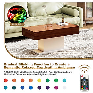 LED Coffee Table for Living Room, Modern High Glossy Coffee Table with 16 Colors LED Lights, Smart Cocktail Table Rectangle, Wooden Living Room Table (Natural)