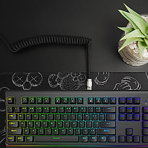 CUSTOMIZATIONS Coiled USB c Cable, Customized Gaming Mechanical Keyboard Cable, Handwork Braided + PET mesh, Metal Plug, with Detachable Metal Aviator Connector (Black)