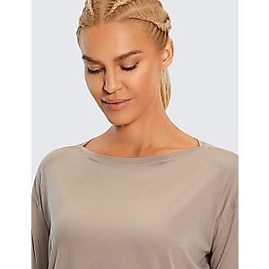 CRZ YOGA Long Sleeve Workout Shirts for Women Loose Fit-Pima Cotton Yoga Shirts Casual Fall Tops Shirts Mortar color Large
