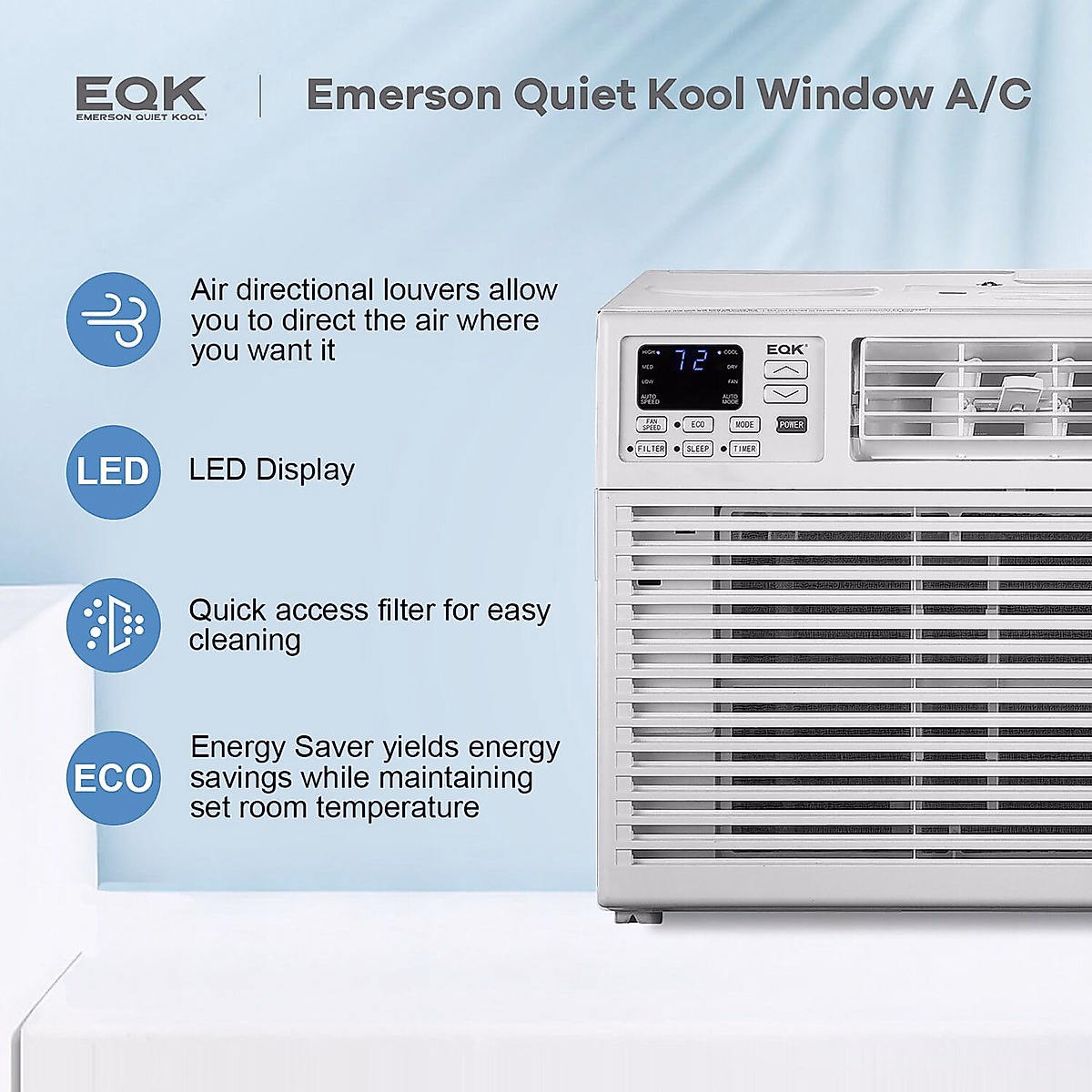 Emerson Quiet Kool EARC15RSE1 SMART 15,000 BTU 115V Window Air Conditioner with Remote, Wi-Fi, and Voice Control, White