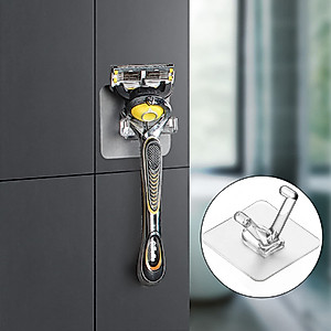 Steon Razor Holder for Shower, Waterproof Self Adhesive Shaver Holder Hanger Hooks, Removable and Reusable Stick on Wall Hooks for Bathroom Kitchen to Organize Loofah Towel Robe Plug Coat (2 Pack)