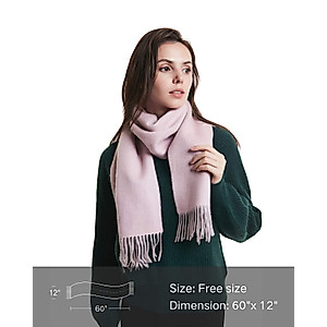 EURKEA 100% Cashmere 2024 Winter Scarf for Women, Fringed Edges, Warm & Soft, Lightweight, Gift Ready, Solid/Plaid/Two-Tone, Pink, Free Size
