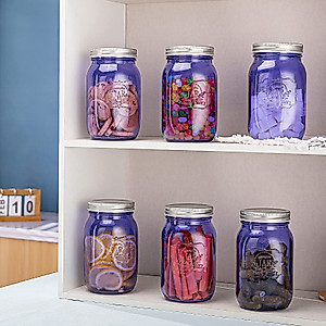 6 Pack Mason Jars, 32 oz Regular-Mouth Glass Storage Jar with Metal Airtight Lids, Modern Design Food Storage Container, Claplant Kitchen Canisters, Food Storage Canister for Canning (BLUE）