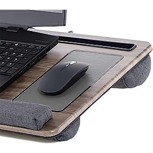 FaYkes Adult Reading Pillow,Backrest Pillow with Arms Dark Blue & Foldable Laptop Tray Gray Memory Foam Reading Pillows for Bed W/Removable Neck Roll & Laptop Bed Tray Table,Blue