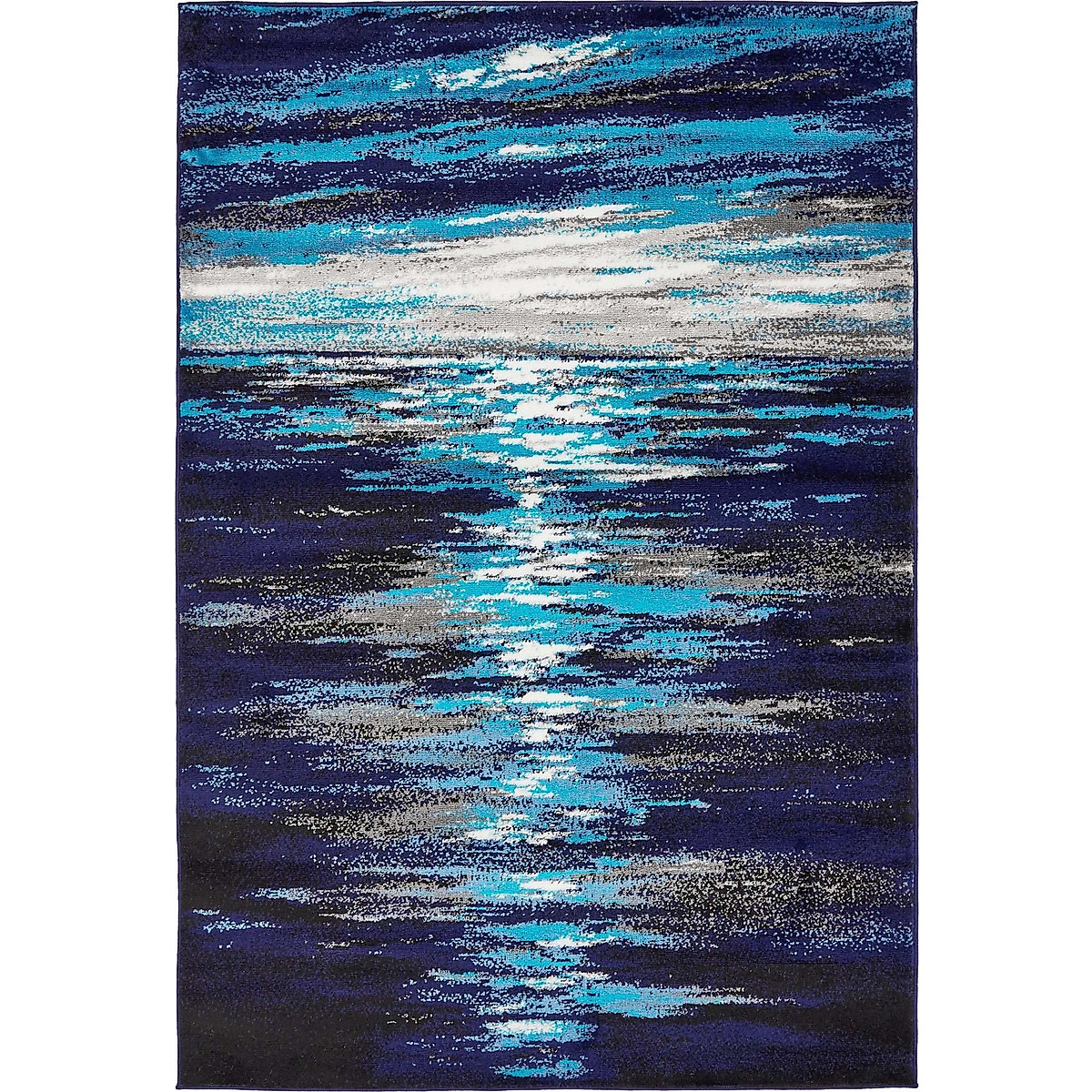 Unique Loom Metro Collection Abstract Water Modern Waves Seascape, Coastal, Nautical Area Rug, 4' 1" x 6' 1" Rectangle, Navy Blue/Ivory