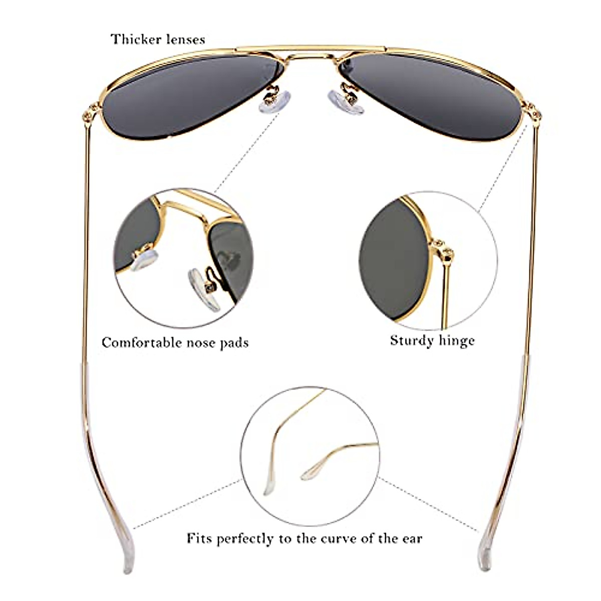 Pro Acme Classic Polarized Aviator Sunglasses for Women Men, Driving Sun Glasses Polarized Lens Lightweight Metal Pilot Frame UV400 Protection (Gold | G15 Green Lens | With Logo)