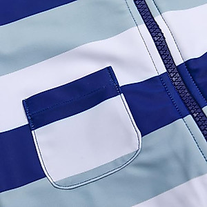 BONVERANO Baby Boy Swimsuit Full Front Zip Sunsuit UPF50+ One Piece Long Sleeve with Sun Protection(Blue and White,4T)