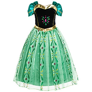 Party Chili Princess Costumes Birthday Party Fancy Dress Up for Little Girls with Wig,Crown,Mace,Gloves 5-6 Years (130)