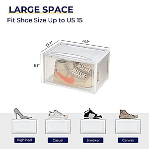 Nimluxe Shoes Storage Boxes,6Pack Sneaker Shoe Boxes Clear Plastic Stackable,Shoe Organizer Boxes with Magnetic Side Opening Lids, Display Case Shoe Container Boxes Fit Shoe Size Up to US 15