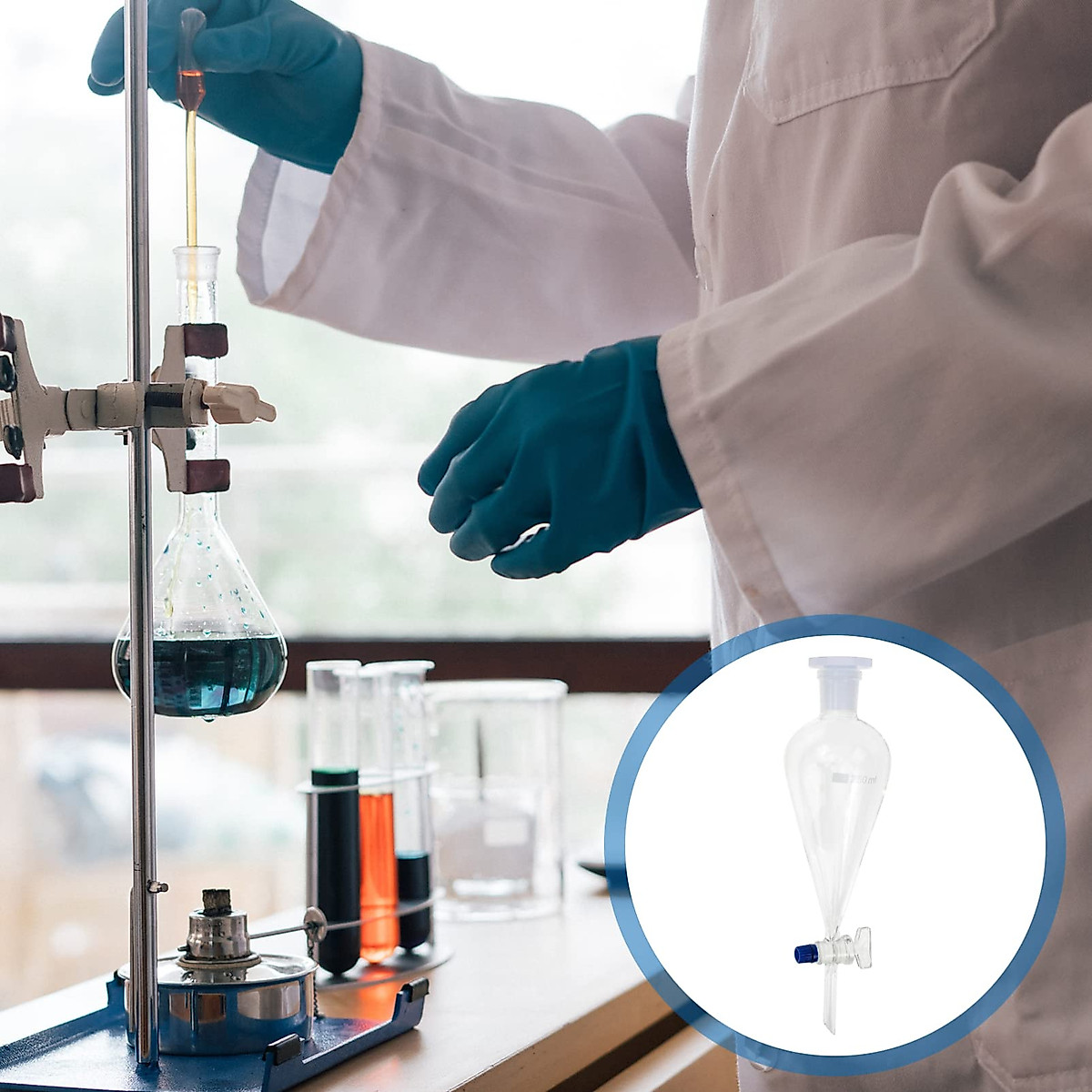 POPETPOP Separating Funnel- 250ml Separatory Funnel Pear Shaped Borosilicate Glass Separatory Funnel Laboratory Separation Funnel Separation Funnel for Lab