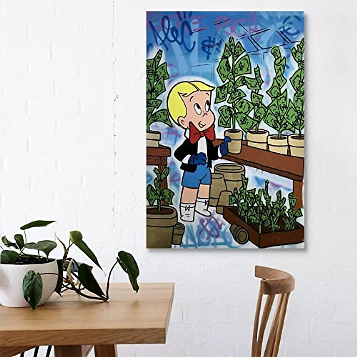 ALEC-Monopolys Graffiti Money Tree Canvas Art Poster and Wall Art Picture Print Modern Family Bedroom Decor Posters 12x18inch(30x45cm)