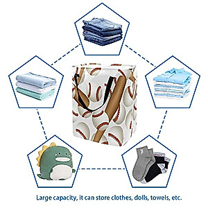 Baseball Bat and Balls Sport Pattern Print Collapsible Laundry Hamper, 60L Waterproof Laundry Baskets Washing Bin Clothes Toys Storage for Dorm Bathroom Bedroom