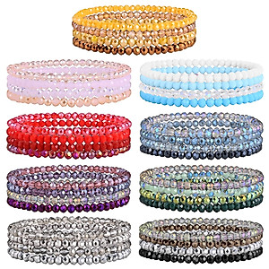 VONRU 9 Sets Crysal Bead Bracelets for Women Bohemain Stackable Bracelet Charm Mixed Color Handmade Strand Bracelet for Sisters Wife Daughter