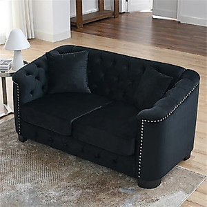 FANCUF 59-Inch Velvet Sofa, 2-Seater Sofa, Upholstered Tufted Backrests with Nailhead Arms A for Living Room