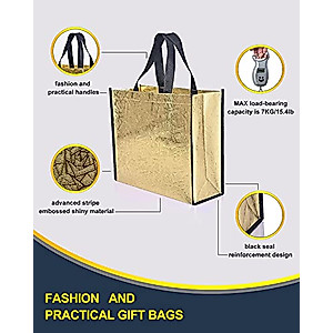 12 Pcs Gold Gift Bags with Handles, Large Christmas Gift Bags, Bandfol Non-woven Glossy Grocery Bags, Reusable Large Gift Bags, Party Favor Bags for Wedding Party Birthday Christmas 13 x 4.5 x 11 Inch