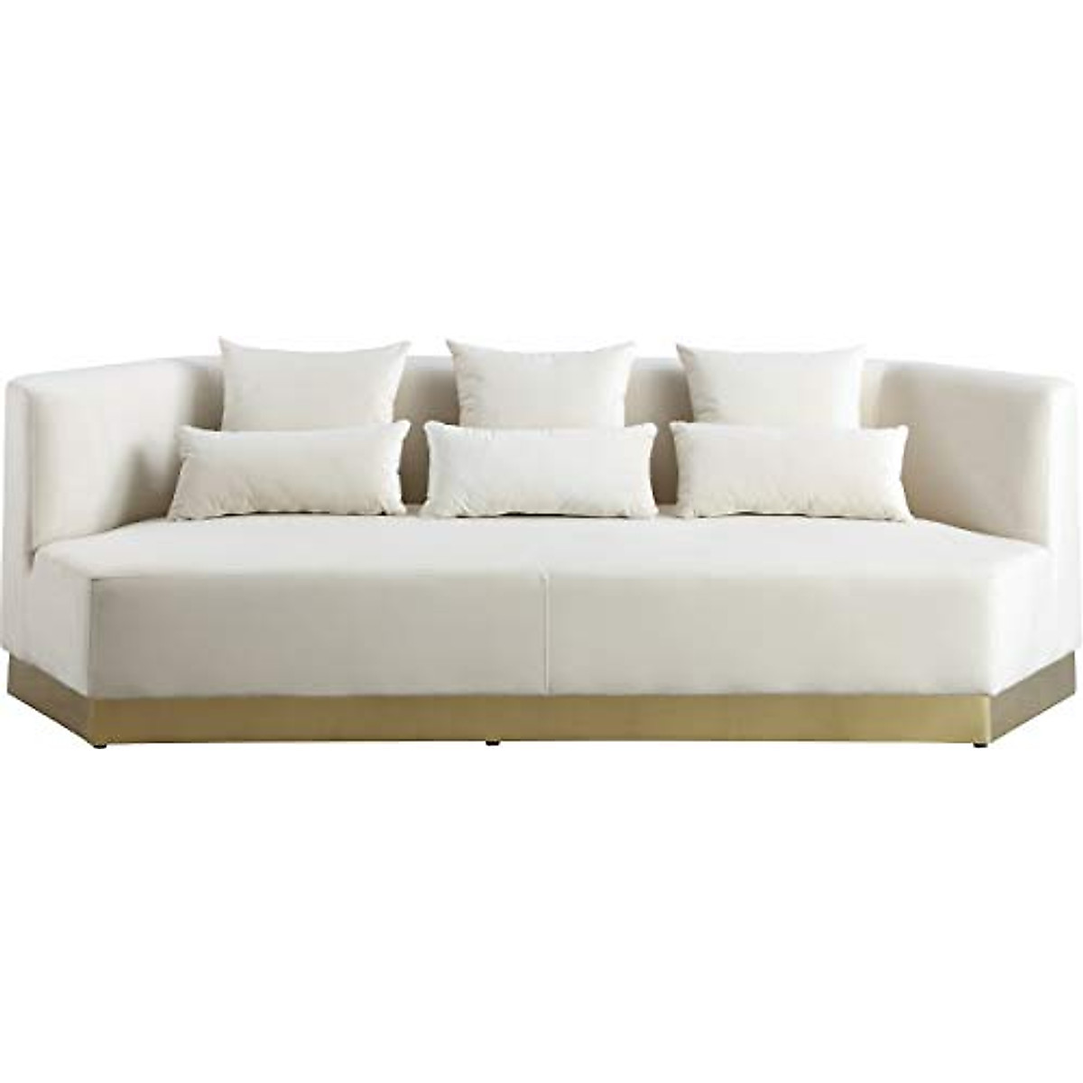Meridian Furniture Marquis Collection Modern | Contemporary Velvet Upholstered Sofa with Stainless Steel Base in a Rich Gold Finish, 93" W x 38" D x 29" H, Cream