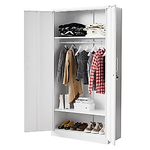 BYNSOE Metal Storage Cabinet 72'' Metal Locker with Locking Metal Storage Locker with Hanging Rod for Office Hospital Require Assembly (White)