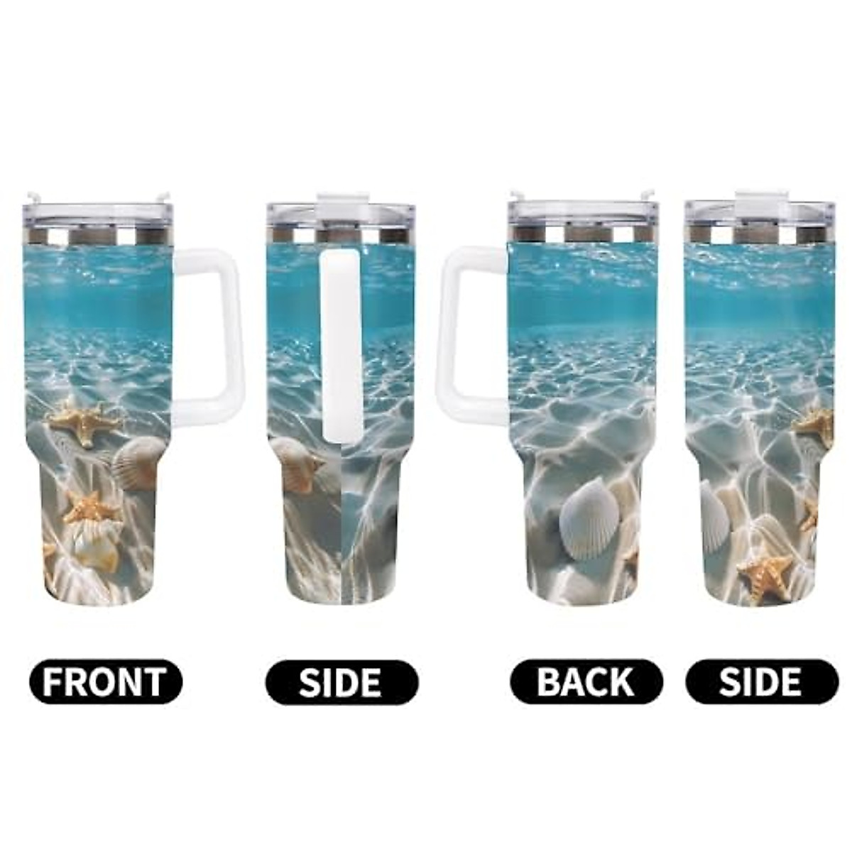 Starfish And Seashell on The Beach 40OZ Tumbler Stainless Steel Travel Mug Water Bottle Car Cup Tea Cups with Lid White-style