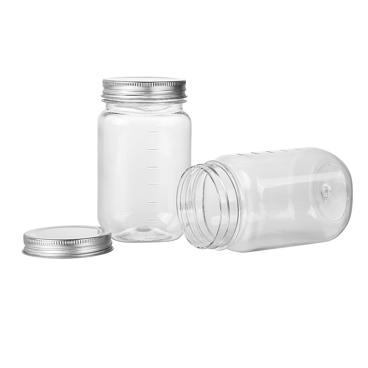 Party Club of America 10 Pack 16OZ Sliver Plastic Jars With Screw On Lids，Plastic Mason Jars Food Storage Container For Storing Dry Food, Candy, Cream,Peanut, Butter
