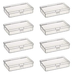 Goodma 8 Pieces Rectangular Empty Mini Clear Plastic Organizer Storage Box Containers with Hinged Lids for Small Items and Other Craft Projects (5.3 x 3.1 x 1.2 inch)