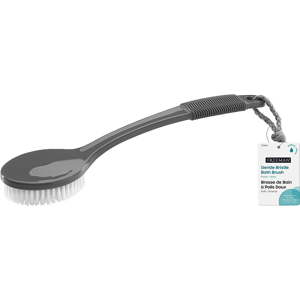 Freeman Gentle Bristle Bath Brush, Soft & Stiff Shower Bristles, Remove Dead Skin, Long Rubber Handle for Gripping, Gently Exfoliating for Back & Body, Stimulates Blood Circulation, 4 Count