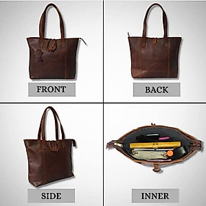 Madosh Genuine Leather BrownTote Bag Women Shoulder Rustic Handbag Casual Purse