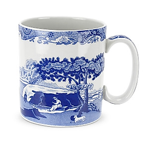 Spode Blue Italian Collection 9 Oz Mugs | Set of 4 Cups for Tea, Warm Beverages, and Coffee | Made of Fine Porcelain | Blue/White | Dishwasher and Microwave Safe