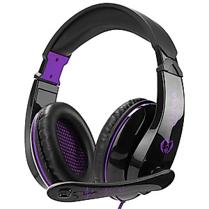 Stereo Gaming Headset PS4 Xbox One X, Anivia A9S Wired Over Ear Headphone with Mic for PC MAC Laptop Mobile iPad Nintendo Switch Games(Black Purple)