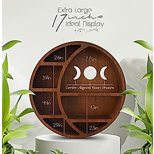 Kuuza Crescent Moon Shelf for Crystals | Moon Phase Shelf | Wooden Moon Shelf | Wall Decoration for Stone Crystals and Essential Oils | Moon Phases Wall Art, Brown, 17 inch x 17 inch x 3.4 inch