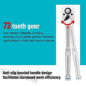 DURATECH 3/8-Inch Drive Ratchet, Quick-Release Ratchet Wrench, 72-Tooth, Reversible Switch, Full-Polished Chrome Plating, Alloy Steel