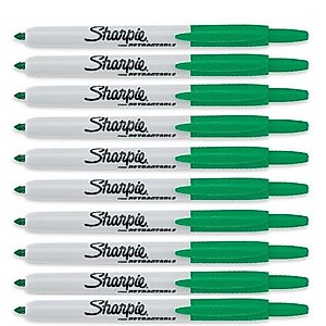 Sharpie Marker Permanent Retractable Fine Point Green Ink, 10 Markers Per Order