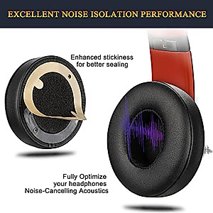 SoloWIT Earpads Cushions Replacement for Beats Solo 2 & Solo 3 Wireless On-Ear Headphones, Ear Pads with Soft Protein Leather, Added Thickness - (Black)