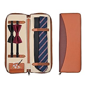 UTILE Tie PU Leather Storage Case for Travel – Holder for Mens Ties, Necktie, Bow Tie, Tie Bar and Cufflinks (17.3 x 6.7 x 1.6 Inches) (Brown, 1 Unit)